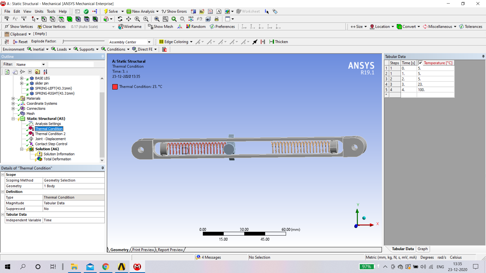 contact step control problem in streching a spring