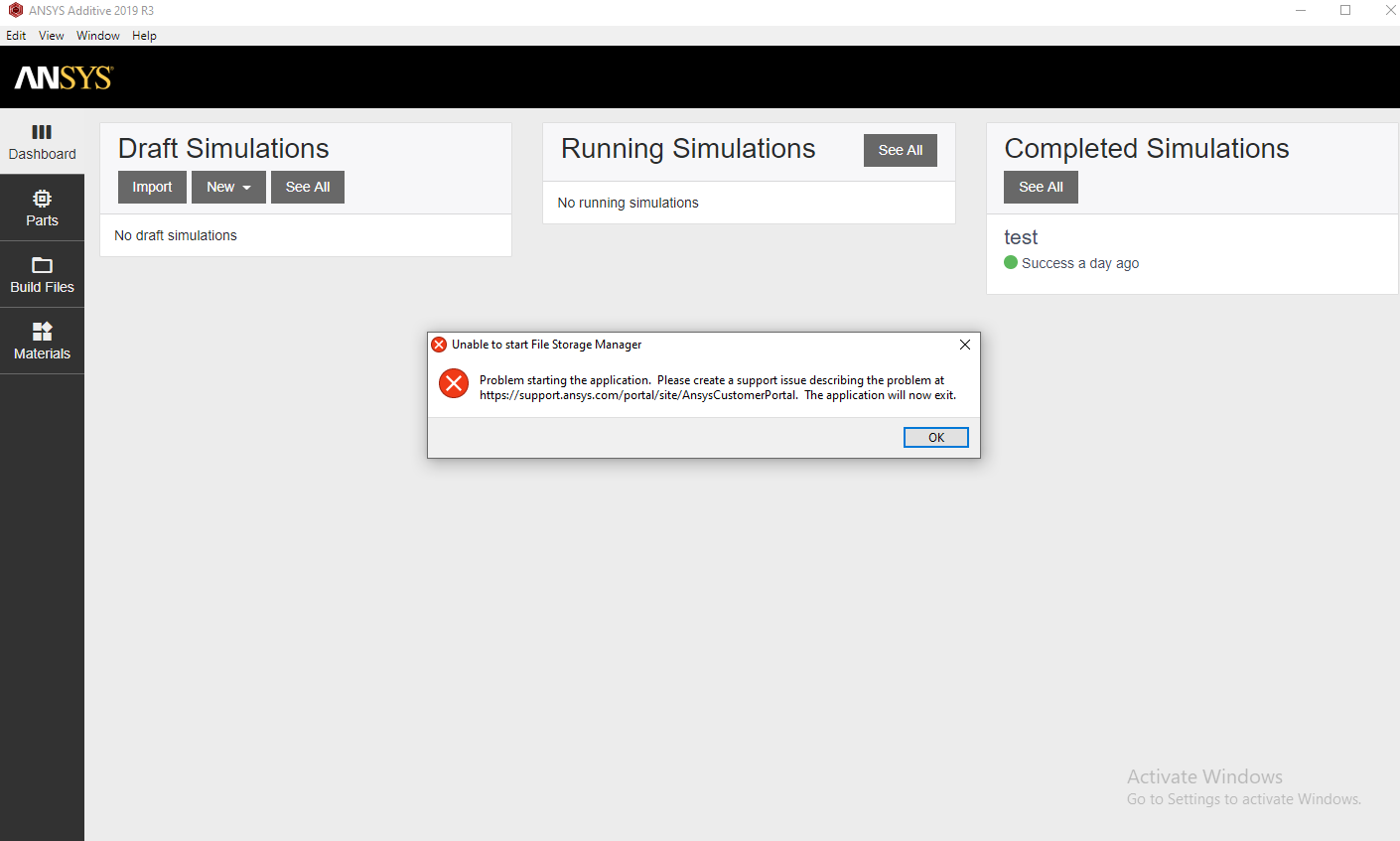 Issue on ANSYS Additive R3 version while opening the package in my Institute (license version)