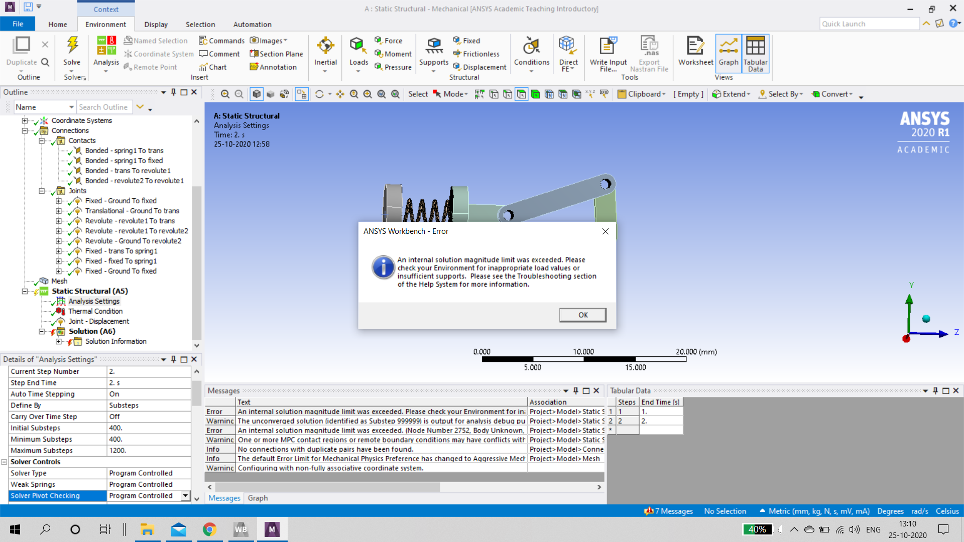 I am getting an error internal magnitude limit exceeded
