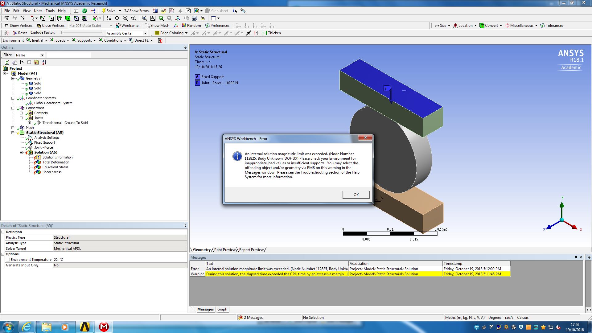 Applying Diamterically Fixed Support To Cylinder Face — Ansys Learning