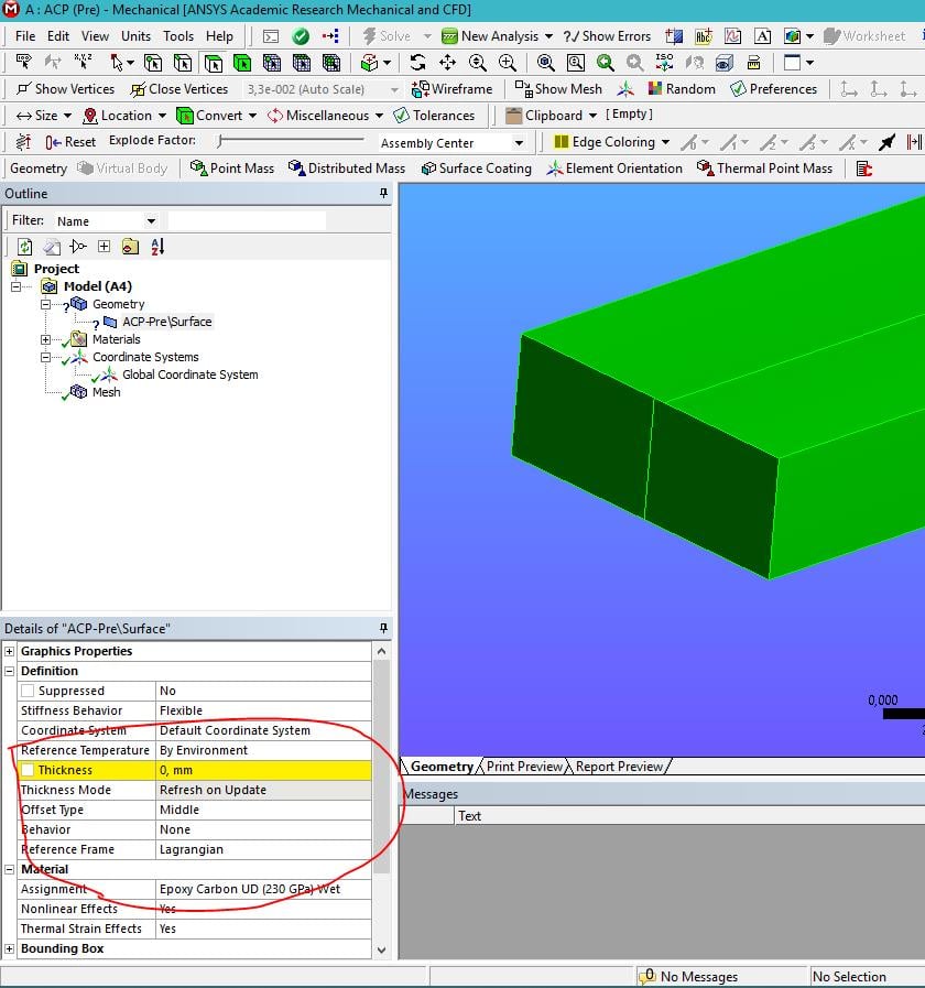 ACP (Pre) default thickness not changing
