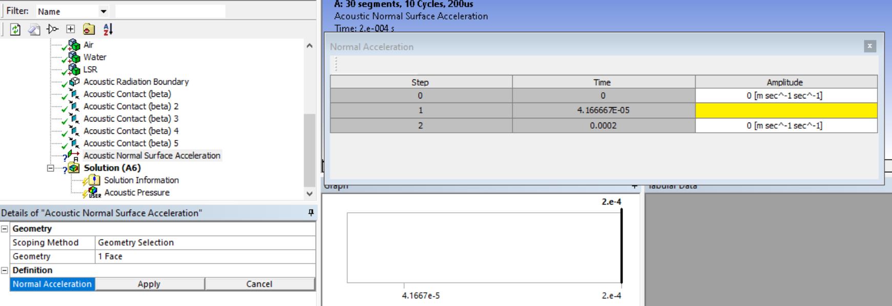 Applying a formula in tabular data of acoustic normal surface acceleration