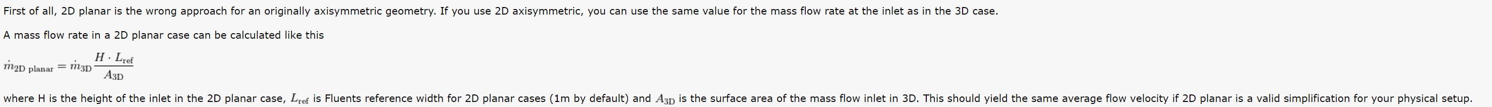 convert a 3D mass flow rate to a 2D mass flow rate