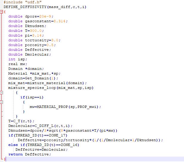 How to define diffusivity of species in porous zone with DEFINE ...