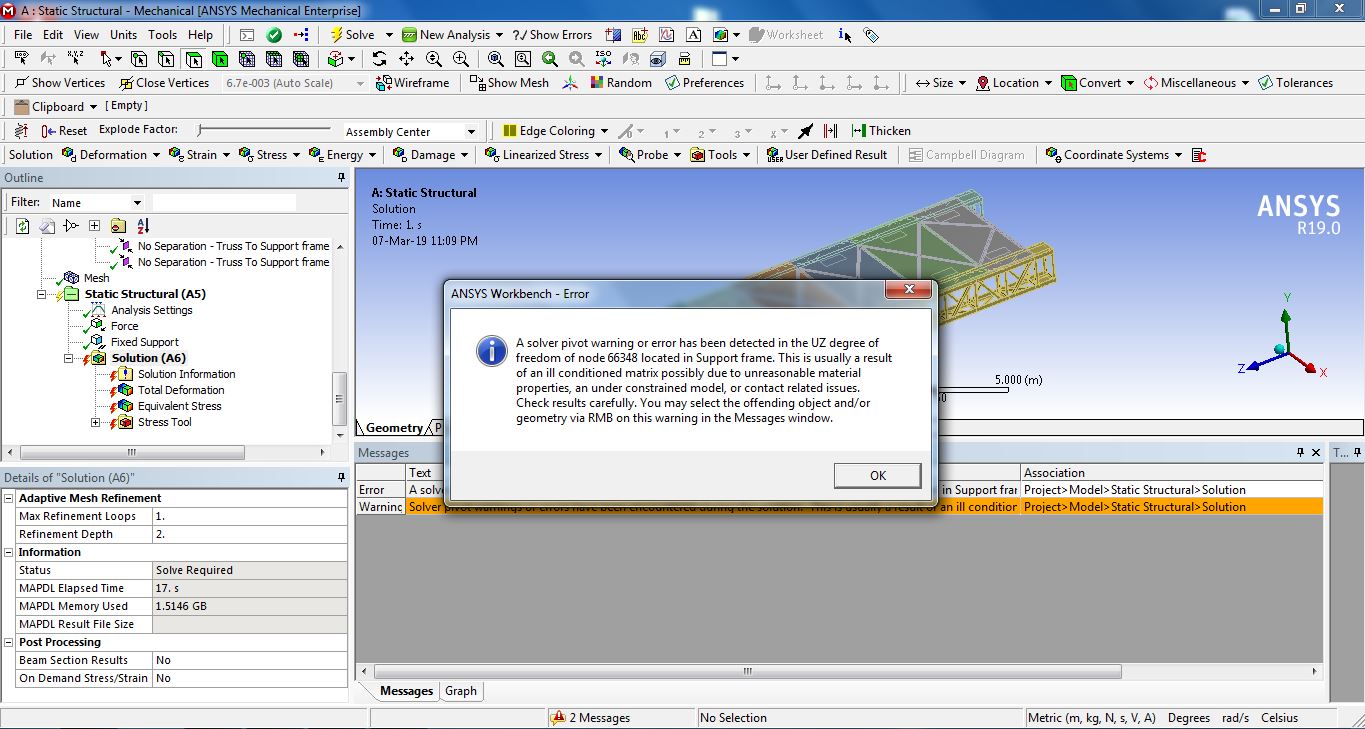 No separation connection causing Solver pivot warning