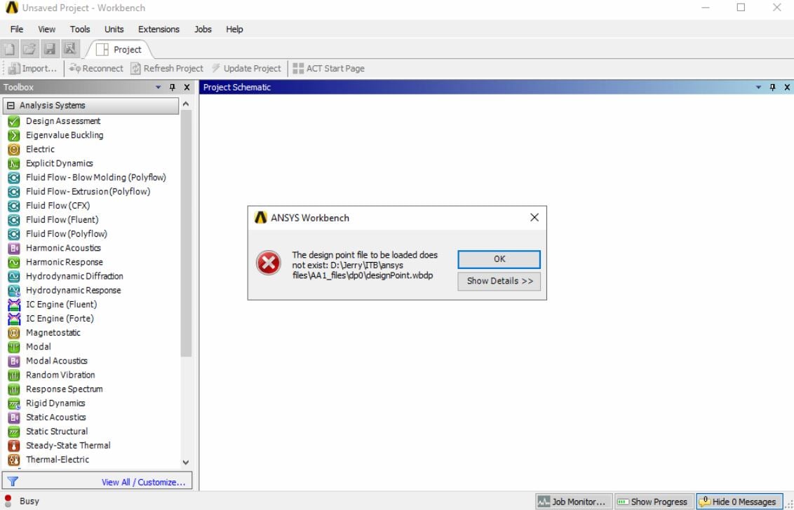 The design point file to be loaded does not exist