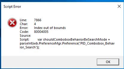 error in script: Index out of bounds