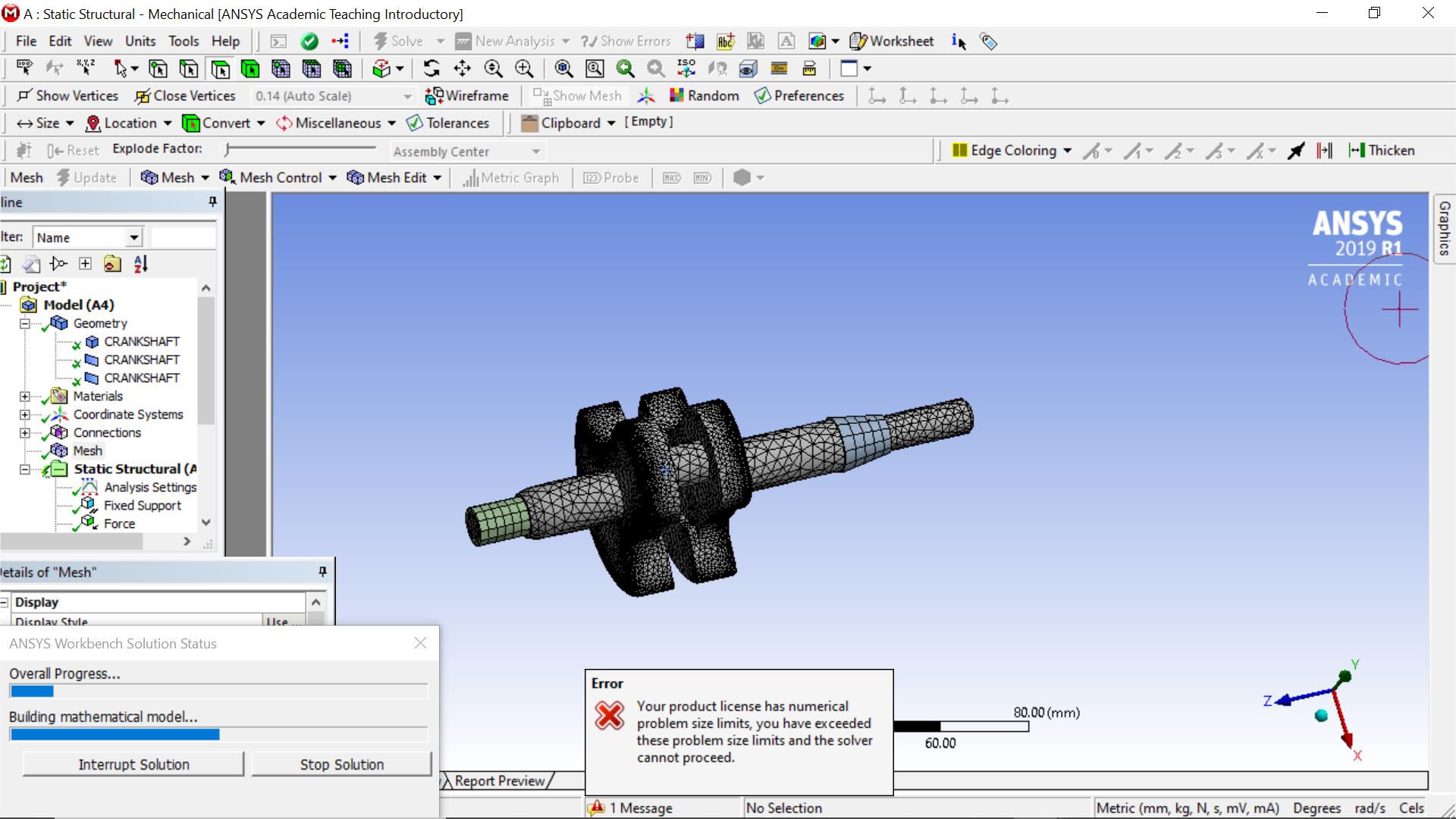 Your product license has numerical problem size limits…
