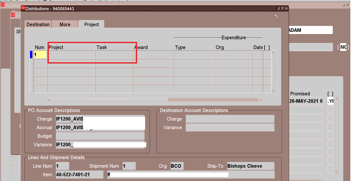 Is it possible to add project accounting info on closed PO? — oracle-mosc