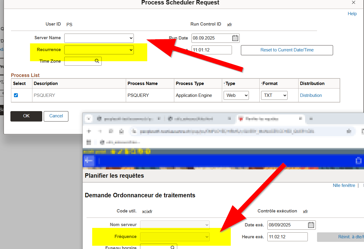 Peoplesoft Schedule Query Reccurence field not enabled — oracle-mosc