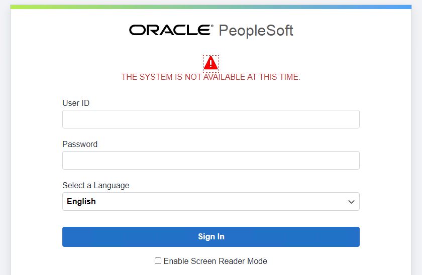 PeopleSoft PIA shows a 'THE SYSTEM IS NOT AVAILABLE AT THIS TIME' but able to login — oracle-mosc
