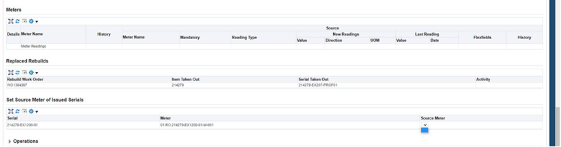 Source Meter of Issued Material - WO Completion page — oracle-mosc