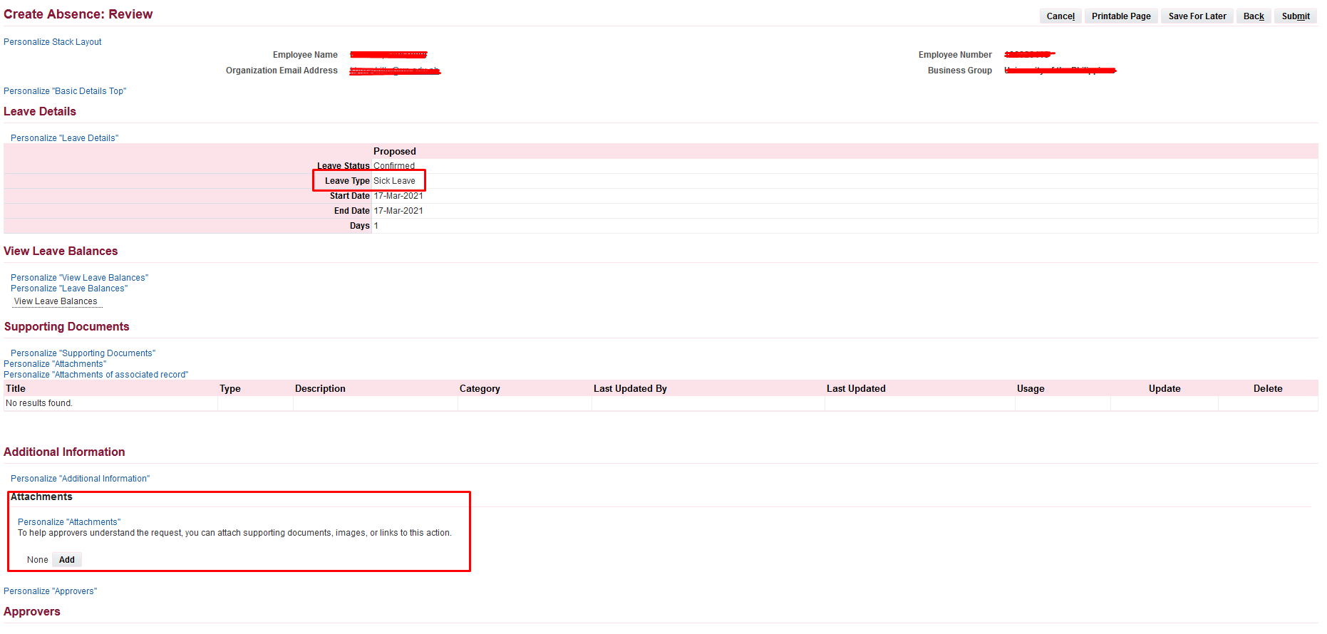 Required attachment documents for Sick leave only — oracle-mosc