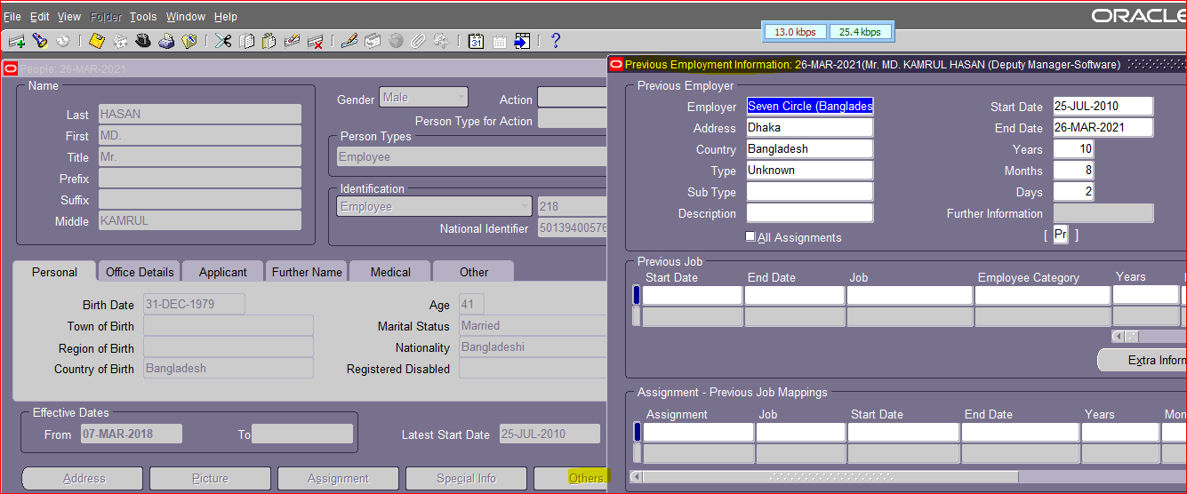 How to get the table name for Previous Employment Information Data as ...