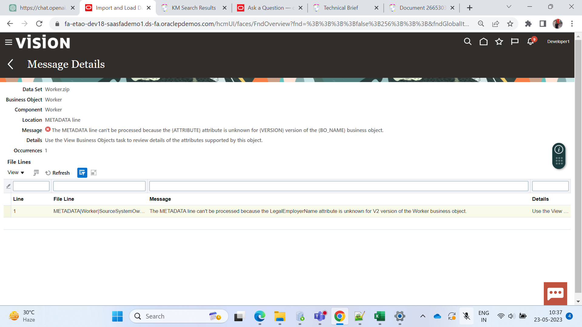 The METADATA line can't be processed because the LegalEmployerName attribute is unknown for V2 ...
