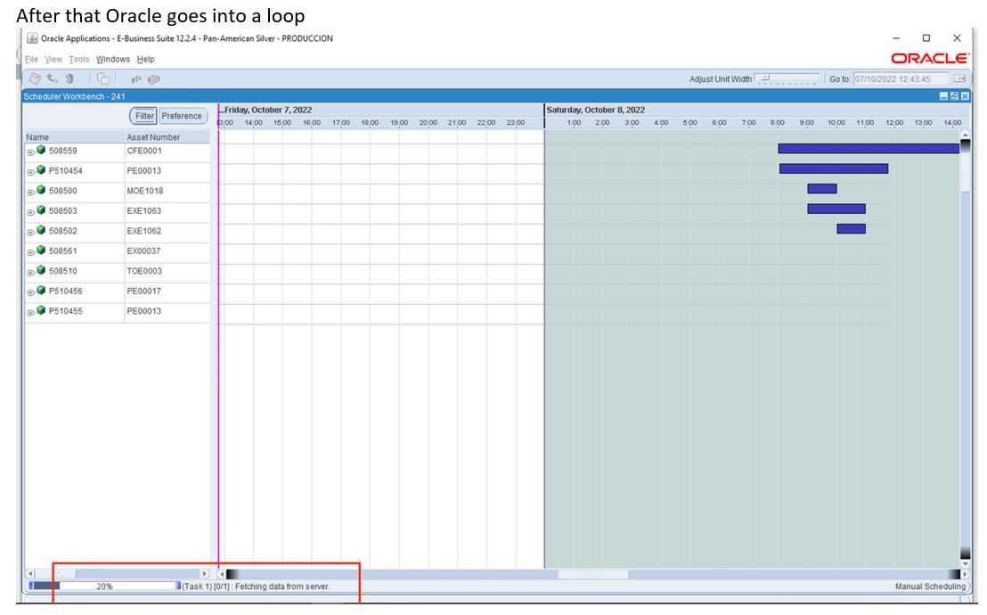 SCHEDULER WORK BENCH of the EAM module take long time or hagnup during a consult — oracle-mosc