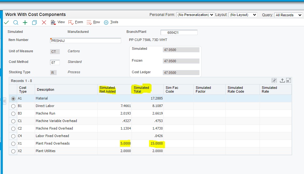 x cost calculation for process manufacturing — oracle-mosc