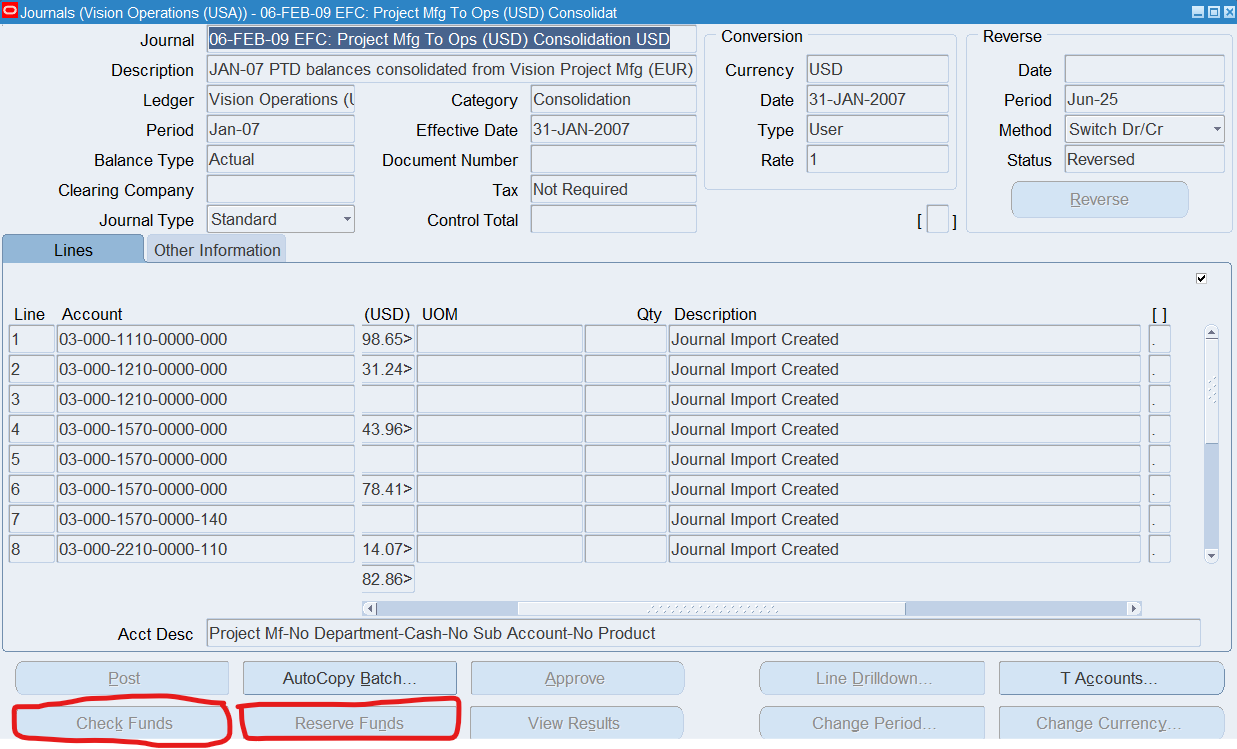 How to use check fund and reserve Funds in Journals Form — oracle-mosc