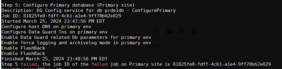 DCS-10001:Internal error encountered: Unable to enable Flashback - Configuring dataguard on ODA ...
