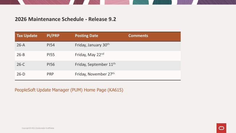 2026 PeopleSoft Image & Tax Update Maintenance Schedule - Release 9.2 ...
