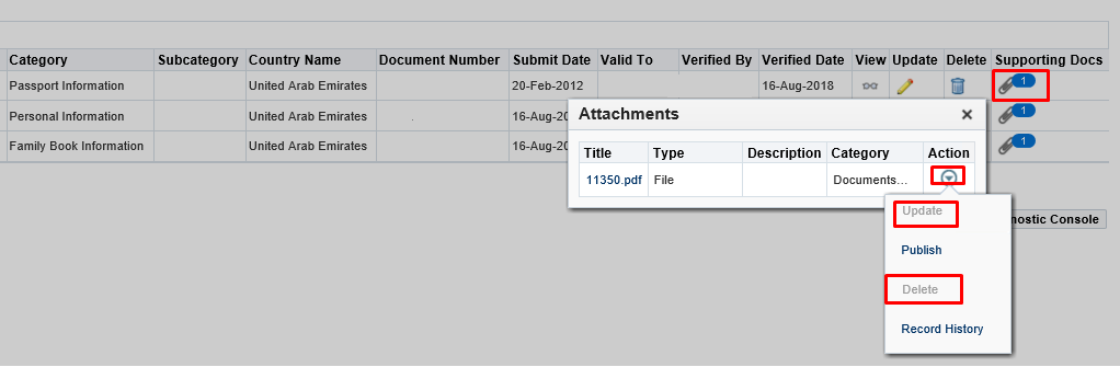 How to Enable Update/Delete Actions in the Attachments Actions Menu for Documents of Record ...