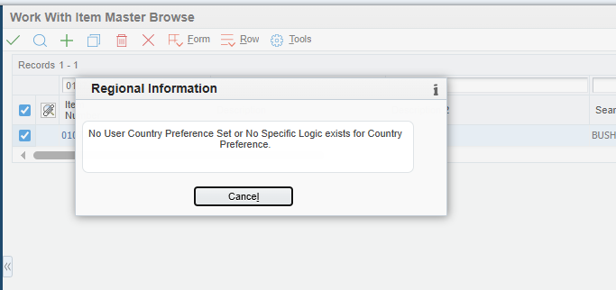 Regional info not opening in item master row exist ? — oracle-mosc