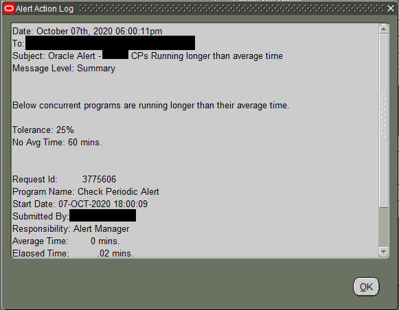 Where is the data in Alert Action Log form saved? — oracle-mosc