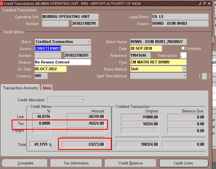 After redriving credit information and saving on complete system only ...