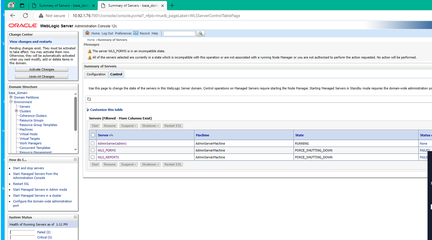 The Server Wls Forms Is In An Incompatible State — Oracle Mosc