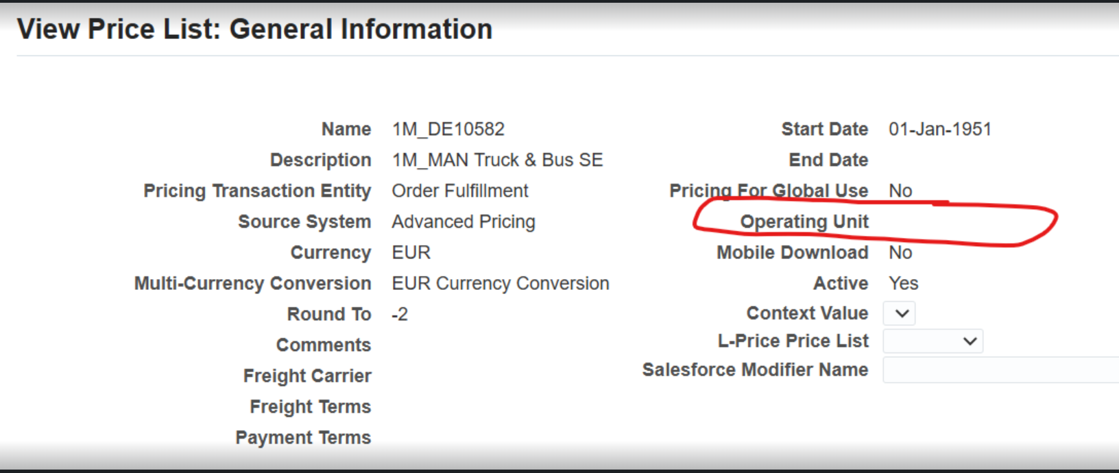 Operating Unit not visible for Price List when viewed from Price List ...