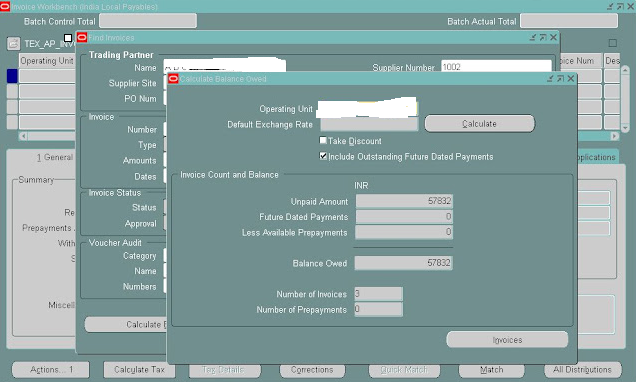 I need A Query of Calculate Balance Owed Oracle Payables — oracle-mosc