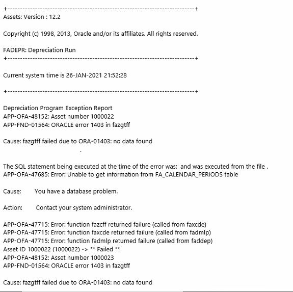 Cant Run Depreciation Run Request Set Error Unable To Get Information From Fa Calendar