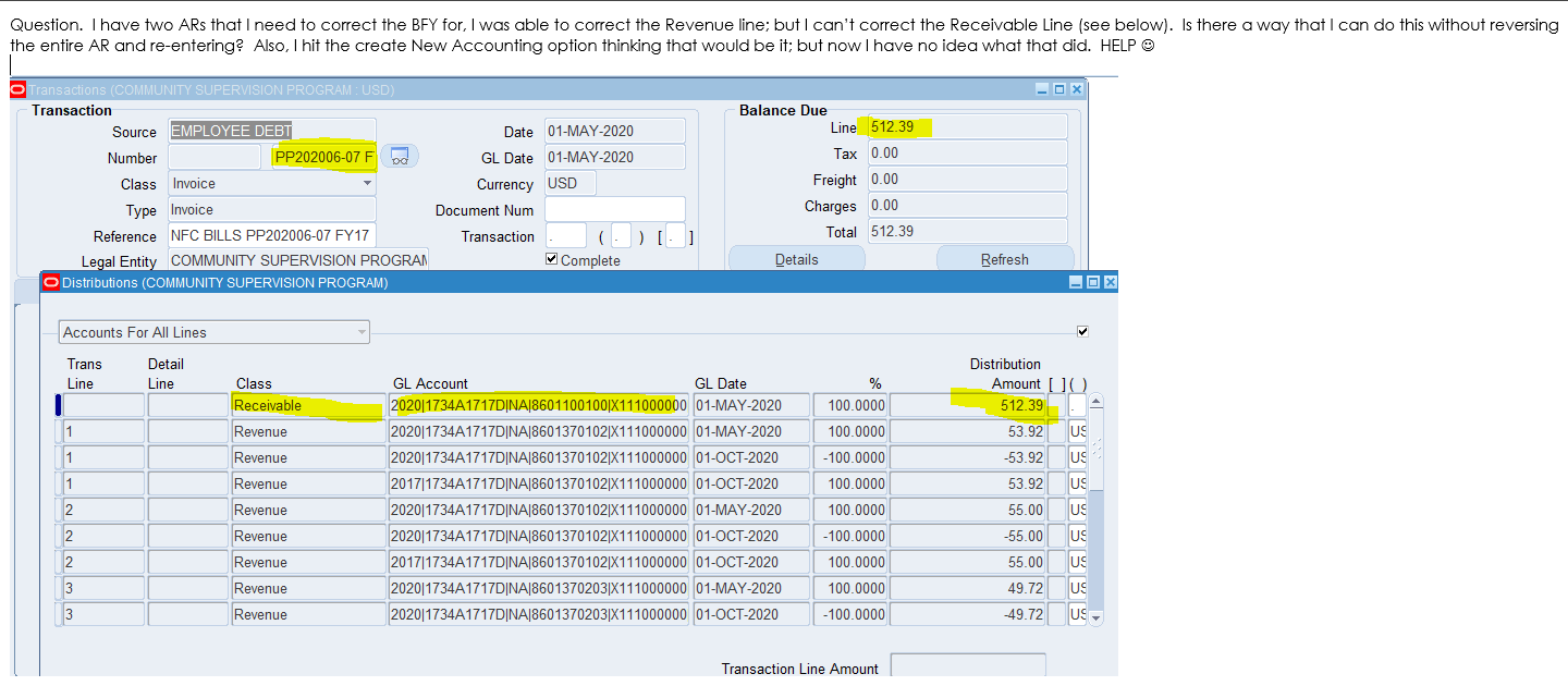 AR Invoice (Change Revenue Account Manually) After Accounting is Created — oracle-mosc
