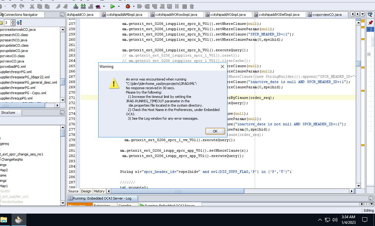 Not able to run any Oaf page, it gave no response received in 30 sec — oracle-mosc