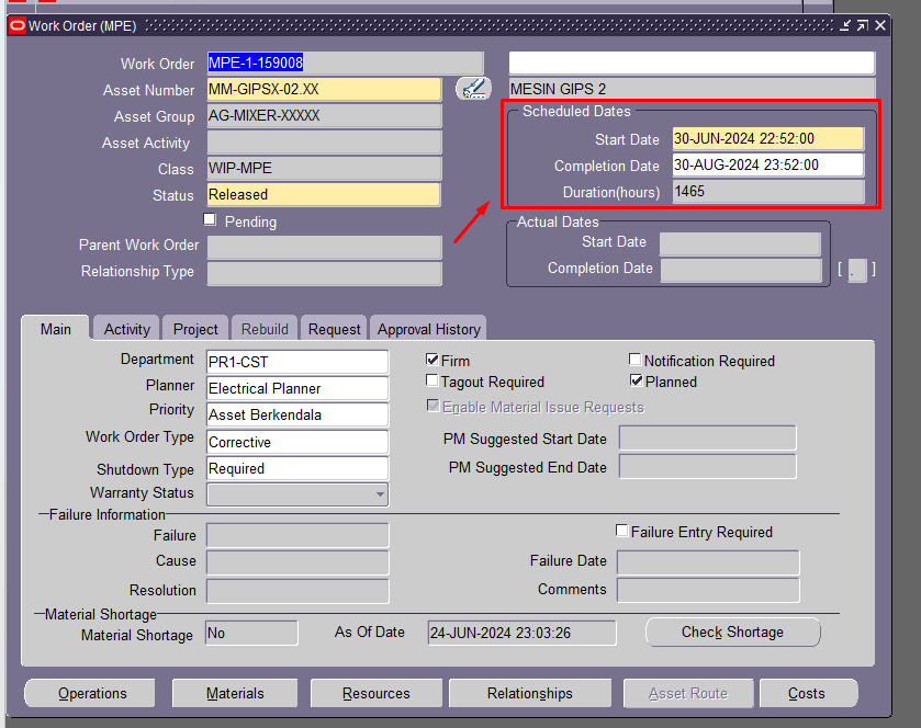 Work Order EAM with Resource in Production not calculate the lead time when run ASCP — oracle-mosc