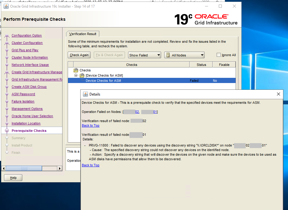 ORACLE GRID 19c Failed to discover any devices using the discovery ...