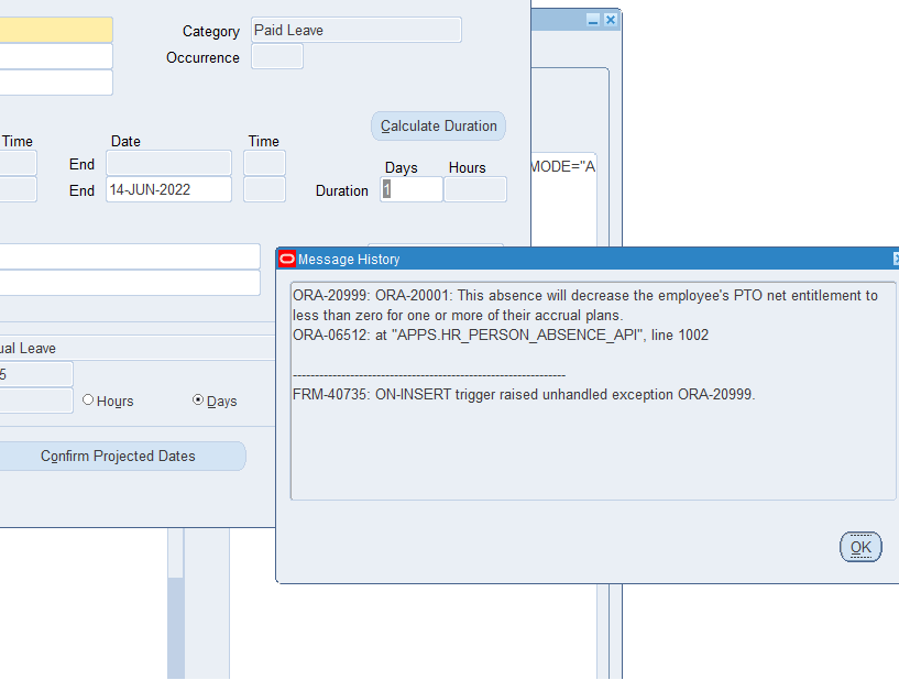 Accrual form Coming as Blank and unable to apply leave — oracle-mosc