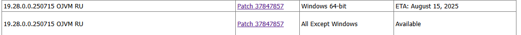 Patch 37847857 Ojvm Release Update 19 28 0 0 0 For Windows X64 Oracle