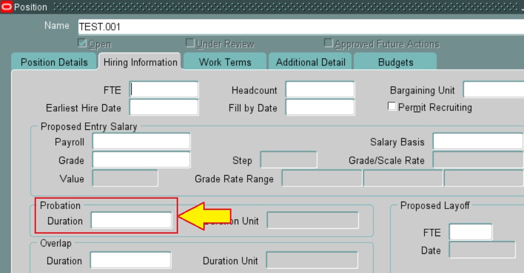 What is the purpose of 'Probation Duration' field in position definition form. — oracle-mosc