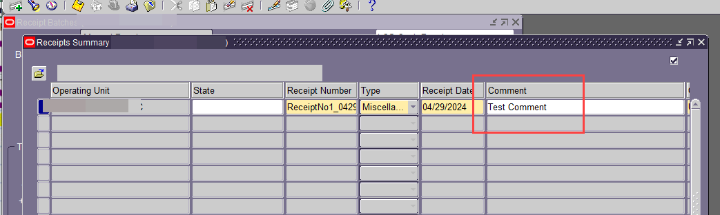 Transfer Misc catch receipt comment to GL JE line description — oracle-mosc