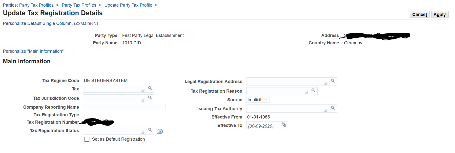 taxpayer ID and tax registration number — oracle-mosc