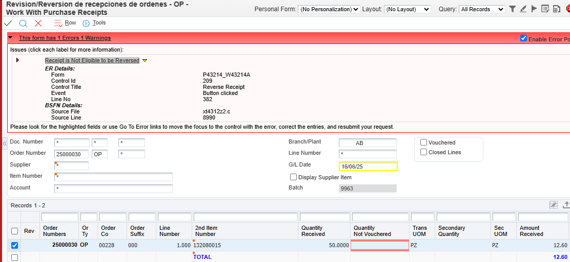 E1 43 How to reverse a purchase receipt when a receipt routing ...