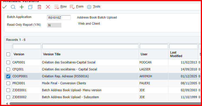 The address book was not created in F0101 using the Z file F0101Z2 and ...