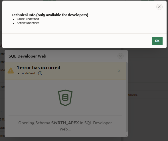 Unable to access SQL Developer Web in APEX 24.2 — oracle-mosc
