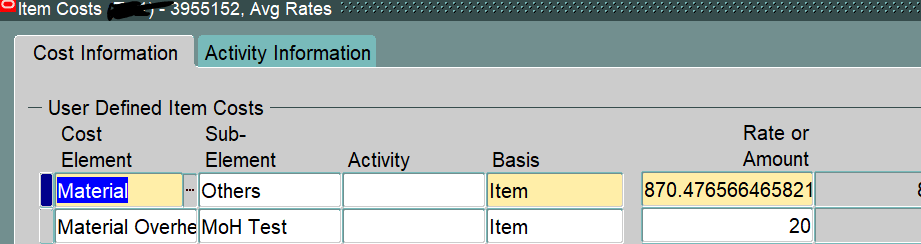 How to populate subelement in average Costing — oracle-mosc
