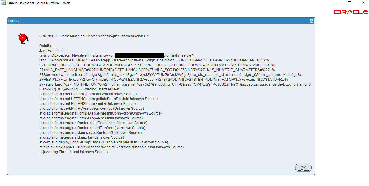 FRM-92050: Failed to connect to the Server : /forms/servlet:- 1 (Oracle EBS 12.2) — oracle-mosc