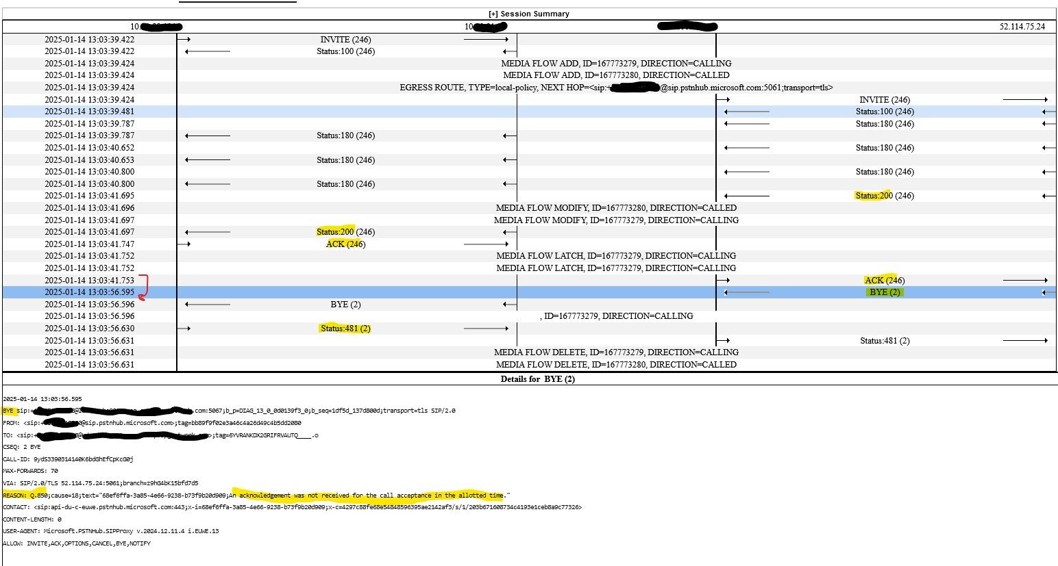 SBC doesn't get RTP from Teams Auto Attendant and receives BYE after 15 seconds — oracle-mosc