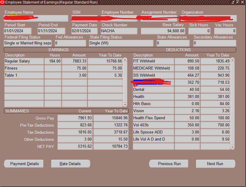 What's the query behind Employee Statement of Earnings? — oracle-mosc