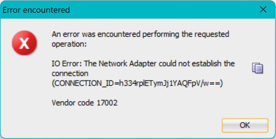 IO Error: The Network Adapter could not establish the connection — oracle-mosc