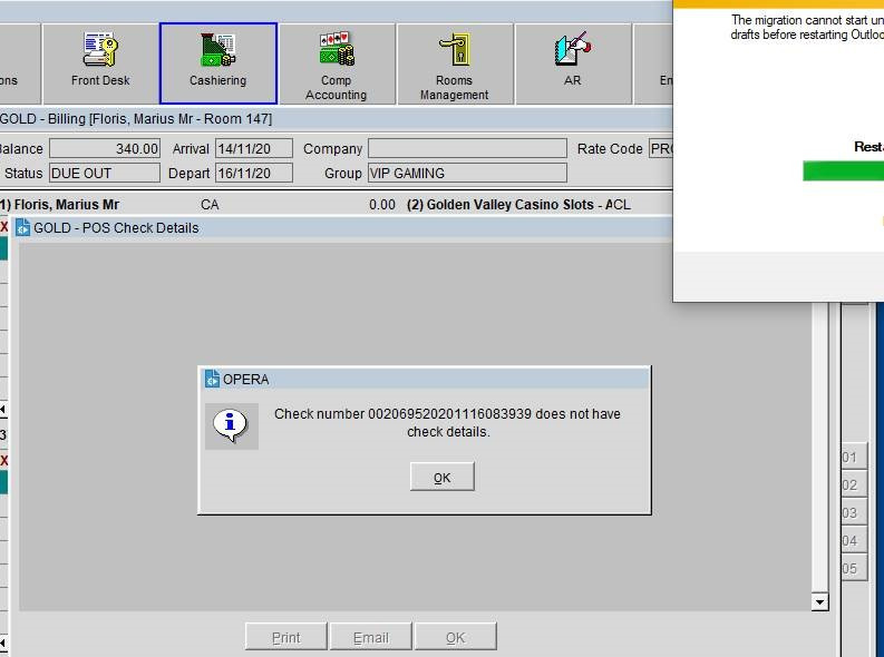 Micros(simphony ) Checks not displaying check details on Opera after Upgrade — oracle-mosc